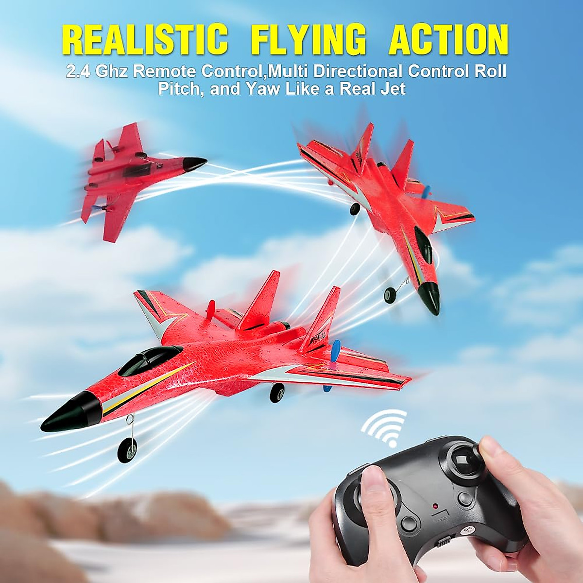Fremego Su-27 RC Airplane,2.4GHz 2 Channel Remote Control Plane with Gyro Night Lights and 2 Batteries, Easy to Fly for Adults, Beginners and Kids Toy
