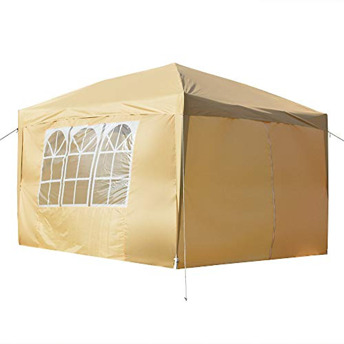 10x10 Pop Up Tent with Two Doors & Two Windows Practical Waterproof Right-Angle Folding Tent with Carry Bag Khaki
