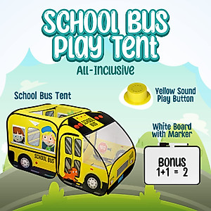 Kiddzery School Bus Pop Up Kids Play Tent - Tents with Sound Play Button for Toddler & Up - Girls and Boys Magic Wheels Bus for Indoor & Outdoor - Pretend Toy Playhouse - Playhouses for Toddlers