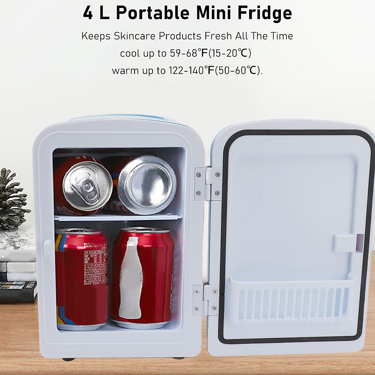 Skincare Fridge, 4L DC12V Mini Portable Compact Personal Fridge Cooler and Warmer, 36W Cosmetic Makeup Mini Fridge for Skin Care, Car Cooler for Bedroom, Dorm, Office, Car, Home (Blue)