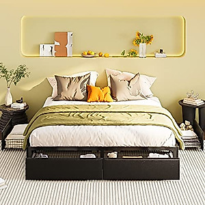 ANCTOR King Bed Frame with 4 Drawers, Faux Leather Upholstered Platform Bed, Bed with Storage No Box Spring Needed,Metal Slats Support, Easy Assembly