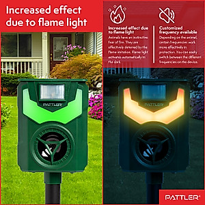 PATTLER® Animal Repellent Outdoor with Flame Light to Scare Animals | Deer and Rabbit Repellent with Motion Sensor up to 10m Range | Ultrasonic Deer Repellent | Rabbit Repellent Outdoor | | 1 Pack