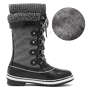 DREAM PAIRS Women's Mid-Calf Waterproof Winter Snow Boots Monte_02,Size 9,Grey,Monte_02