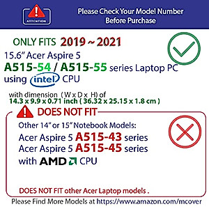 mCover Case Compatible for 2019~2021 15.6" Acer Aspire 5 A515-54 / A515-55 Series Laptop Computer ONLY (NOT Fitting Other Acer Models) - Black