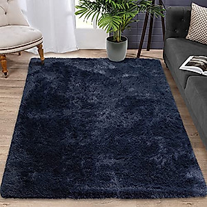 COZYLOOM Shag Area Rug, Indoor Ultra Soft Fluffy Plush Rugs Non-Slip Thick Indoor Shaggy Rug for Living Room, Bedroom, Nursery, Dining Room Entryway Throw Carpet Accent Area Rug 6 x 9 ft, Navy