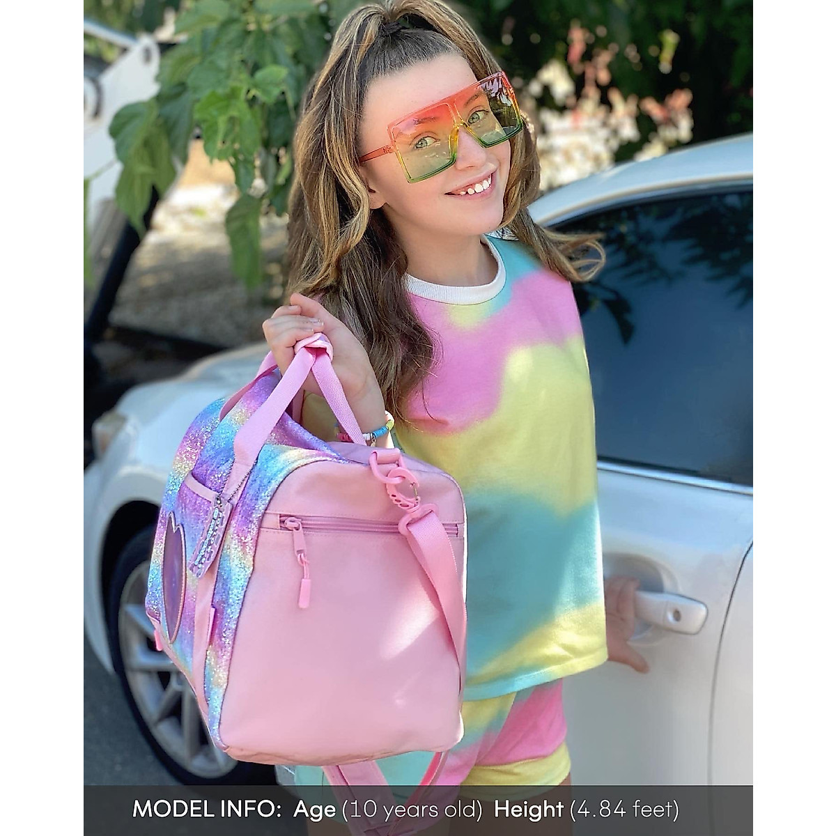 mibasies Dance Bag for Girls Duffle Bag Kids Overnight Travel Sleepover Bags with Shoes Compartment Large