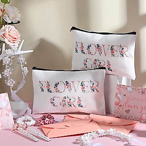 12 Pieces Wedding Flower Girl Proposal Gifts Set, Cosmetic Bag, Flower Girl Headpiece, Satin Scrunchies, Diamond Pens, Flower Girl Proposal Card and Envelope for Wedding, Engagement, Bridal Party