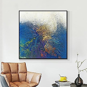 Hand Painted Oil Painting On Canvas Abstract Blue Seascape 3D Colorful Modern Painting Wall Art,31inx31in,No Frame