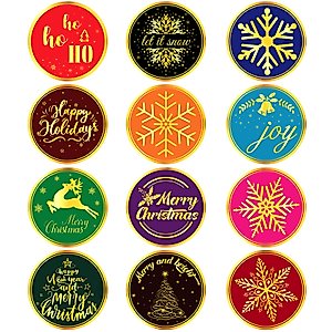 Clabby 360 Pieces Merry Christmas Stickers, 2 Inch Gold Color Snowflake Stickers Tags Joy Deer Adhesive Labels Xmas Cards Gift Envelopes Seals Boxes Decorative for Christmas Holidays Party Supplies