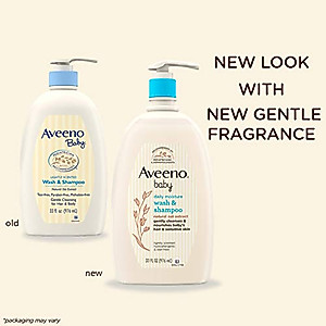 Aveeno Baby Daily Moisture Gentle Bath Wash & Shampoo with Natural Oat Extract, Hypoallergenic, Tear-Free & Paraben-Free Formula For Sensitive Hair & Skin, Lightly Scented, 33 fl. oz