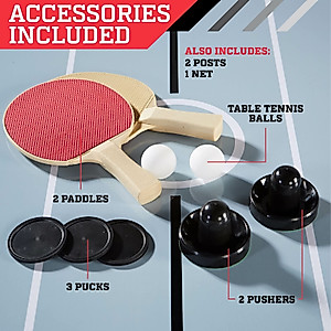 Air Hockey Game Table with Table Tennis Top Set ESPN 72 inch Power Play 2 in 1 for Kids & Adults Arcade Style LED Electronic Scorer Includes Accessories 2 Pushers & 2 Pucks, for Game Room Garage White