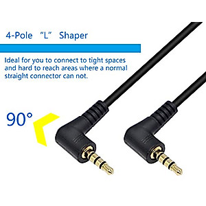 CERRXIAN 90 Degree Right Angle 3.5mm Male to Male Jack 4 Pole Extension Aux Audio Coiled Spiral Cable