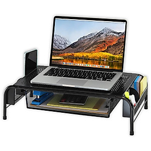 SimpleHouseware Metal Desk Monitor Stand Riser with Organizer Drawer