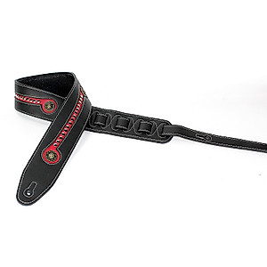 Walker & Williams Black & Red Western Style Padded Guitar Strap with Chrome and Brass Studs For Acoustic, Electric, And Bass Guitars
