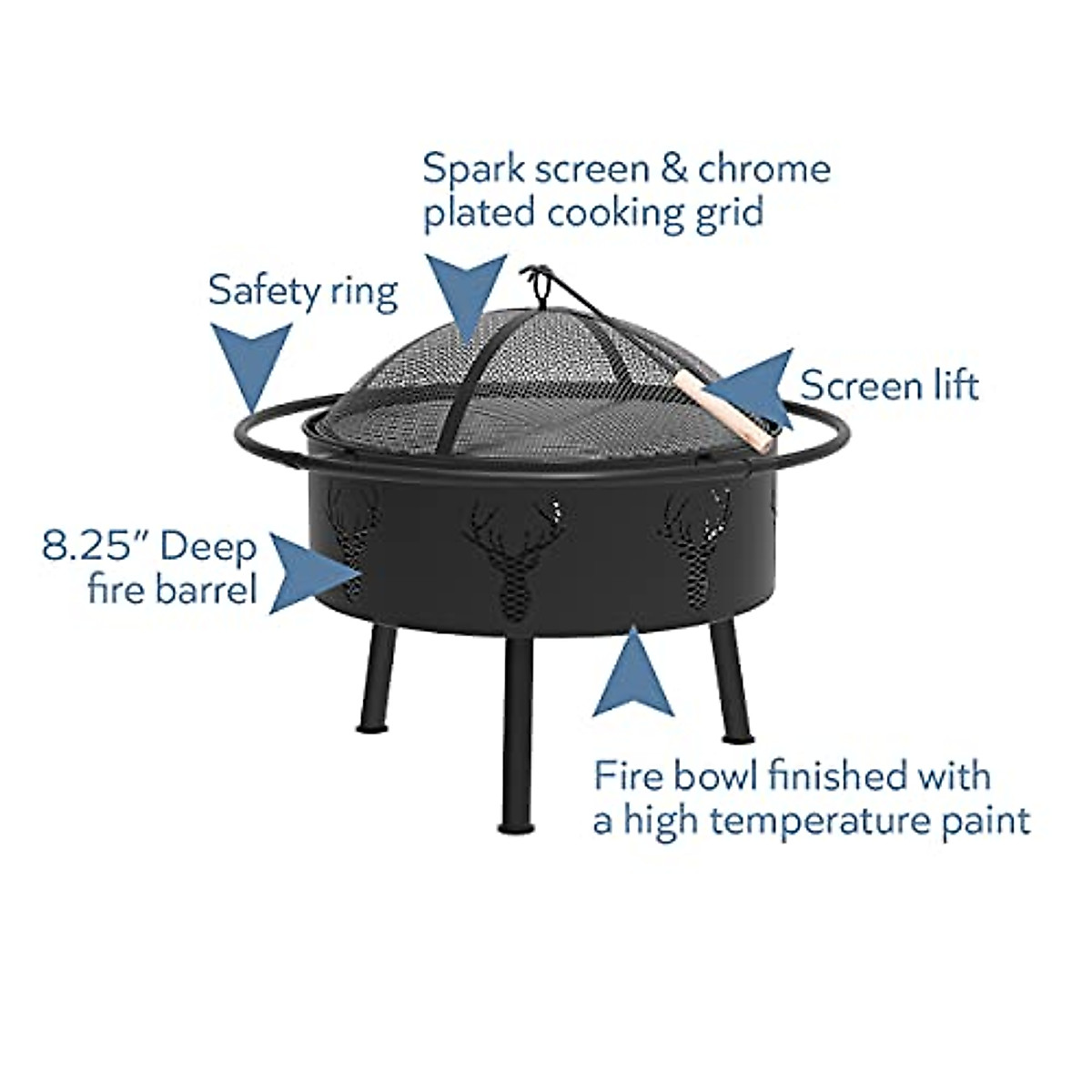 Blue Sky Outdoor Living WBFB29-MD 29” Round Barrel Wood Fire Pit with Steel Ring