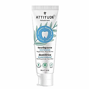 ATTITUDE Fluoride-Free Toothpaste, Plant- and Mineral-Based Ingredients, Vegan, Cruelty-Free and Sugar-Free, Whitening, Peppermint, 4.2 Oz (16741)