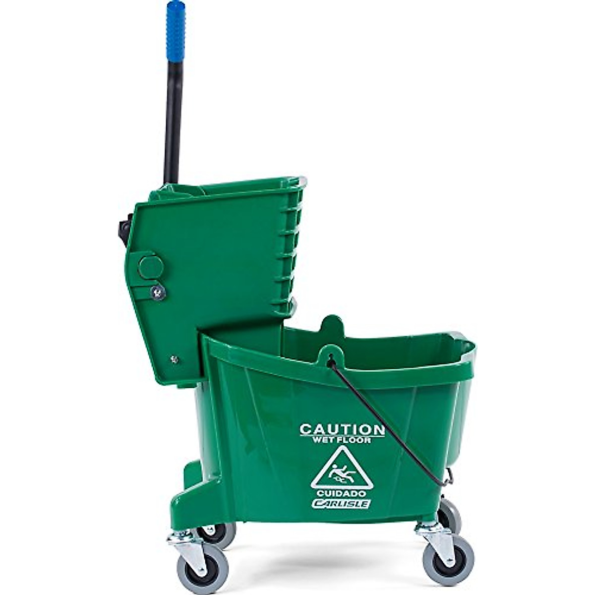 Carlisle FoodService Products Mop Bucket with Side-Press Wringer for Floor Cleaning, Restaurants, Offices, And Janitorial Use, Polyproylene, 26 Quarts, Green