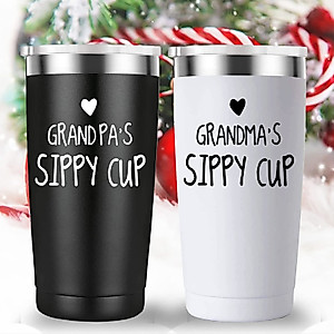 Grandpa's and Grandma's Sippy Cup Travel Mug Tumbler.Grandparents Gifts.Fathers Day Mothers Day Birthday Christmas Gifts Ideas for Grandma and Grandpa from Grandkids Grandchildren.(20oz Black&White)