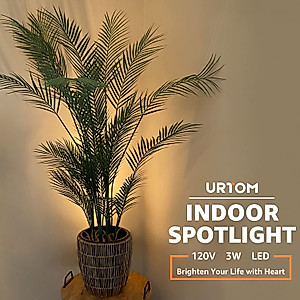 URTOM 2 Pack Indoor Spot Lights, 120V LED Accent Up Lights, 3W Plant Spotlights, 3000K Floor Spotlights for Plants, Pictures, Desk - Uplights with 5.9 FT Plug Cord and Foot Switch