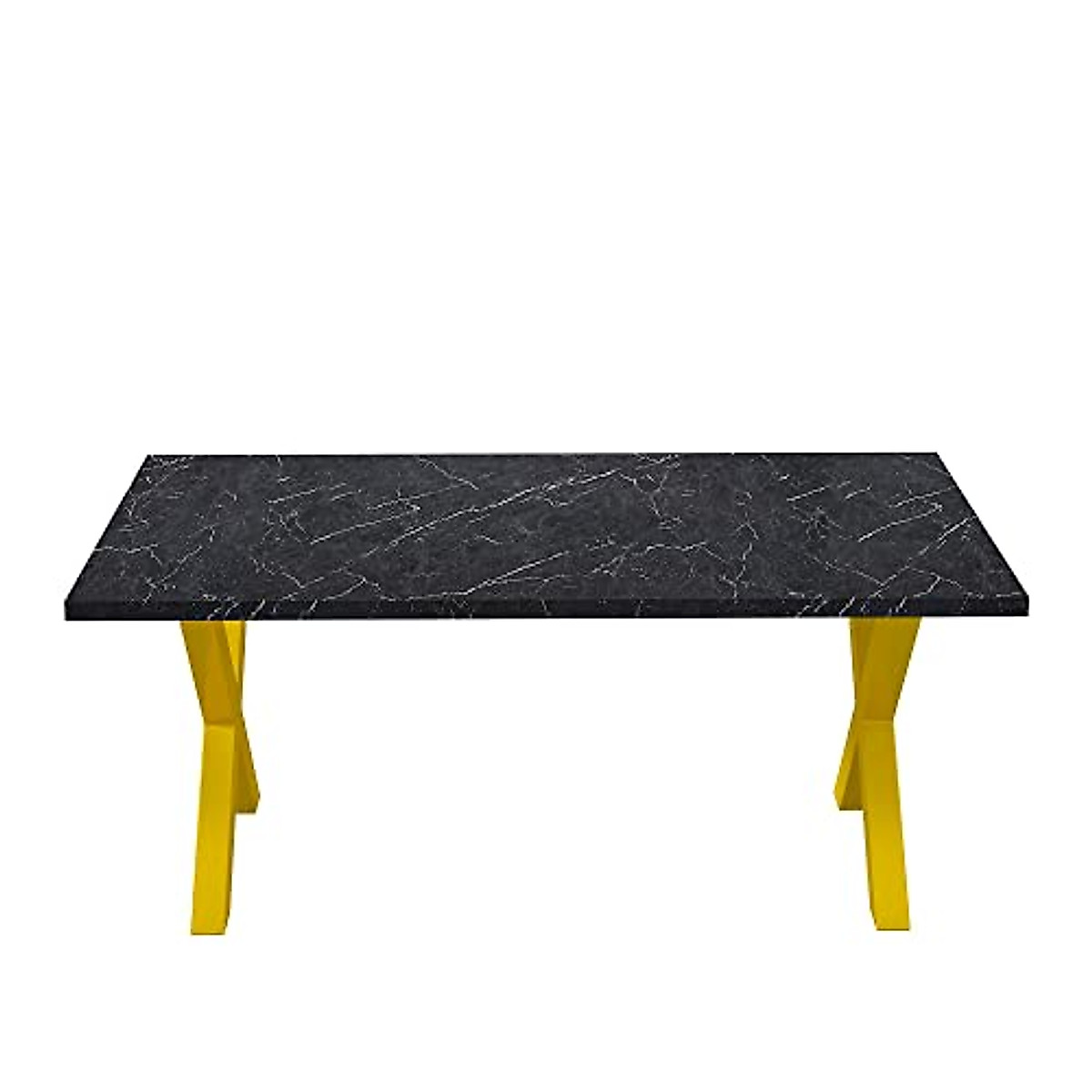 70.87" Modern Square Dining Table with Printed Black Marble Table Top+Gold X-Shape Table Leg (Black+Gold)