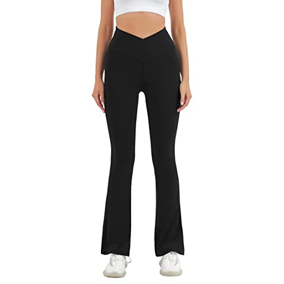 HEGALY Women's Flare Yoga Pants - Crossover Flare Leggings High Waisted Bootcut Bell Bottom Workout Sweatpants Black