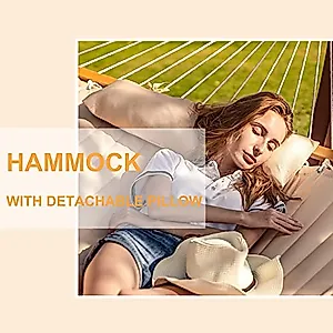 Lazy Daze Hammocks 12FT Quilted Fabric Double Hammock with Pillow, 2 Person Hammock with Spreader Bar for Outdoor Outside Patio Garden Yard Pool Beach (Linen)