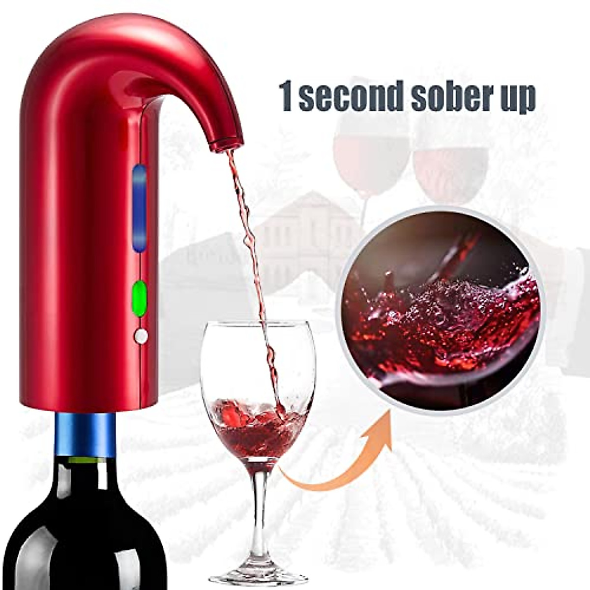 Electric Wine Aerator Portable Smart Wine Decanter and Dispenser Elegant Red with Wine Opener and Air Stopper Set
