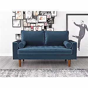 US Pride Furniture NS5456-L Caladeron Mid-Century Modern Loveseat in Soft Velvet, Prussian Blue