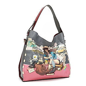 Nicole Lee Journey of Stephanie Shoulder Bag, Large Vegan Leather Hobo Handbag with Optional Crossbody Strap