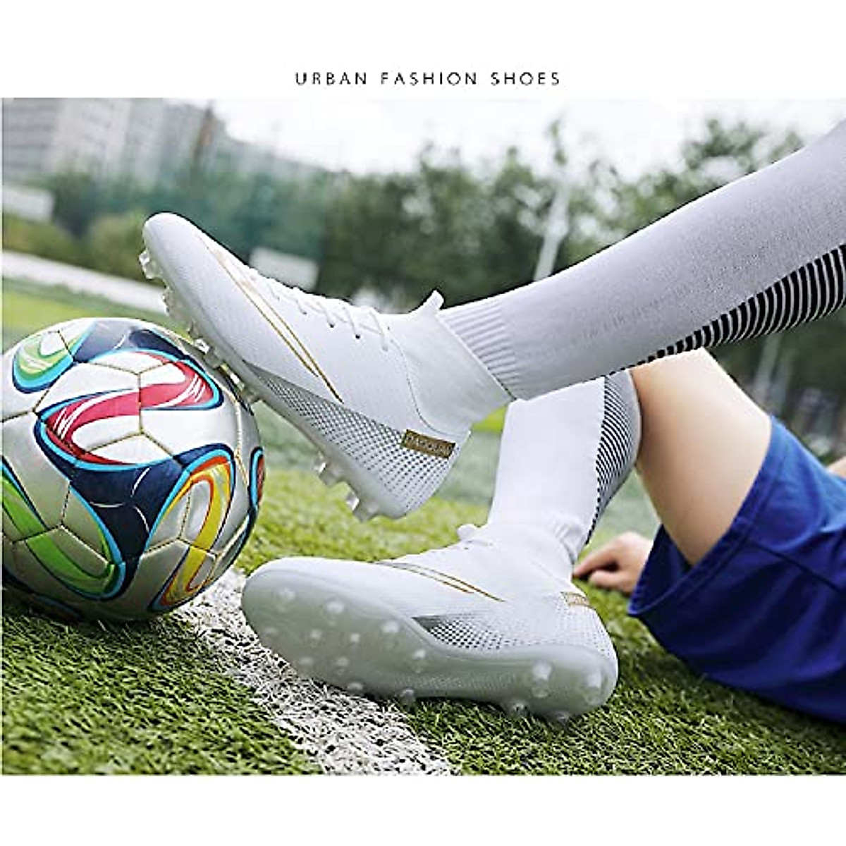 DONGXUYUAN Men's World Professional Football boot High top socks Breathable indoor and outdoor training shoes Sports shoes Football boot TF/AG (10.5, High tie Long Nails White)