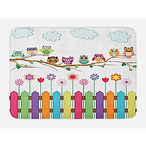 Owls Owls on a Branch Sunny Day in Countryside Farmhouse Fences Wildflowers Holidays Art Entrance Way Rugs Doormats Soft Non-Slip Washable Bath Rugs Floor Mats for Home Bathroom Kitchen 16x24 Inch