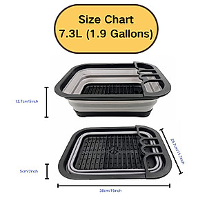 SAMMART 7.3L (1.9 Gallon) Collapsible Dish Drainer with Drainer Board - Foldable Drying Rack Set - Portable Dinnerware Organizer - Space Saving Kitchen Storage Tray (Black/Alloy Grey)