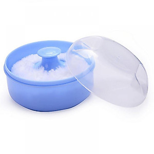 UTENEW Cosmetic Tool Baby Soft Face Body Powder Puff Sponge Box Container Case (blue)