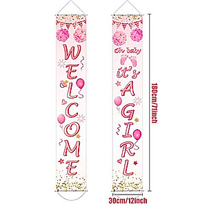 Baby Shower Decorations Welcome It's a Girl Banner Backdrop Background Door Hanging Porch Sign for Baby Shower Party Supplies, 71 x 12 Inch