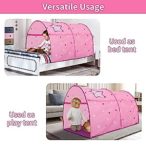 Alvantor Starlight Bed Canopy - Dream Kids Play Tent Playhouse - Privacy Space for Twin Sleeping - Indoor Grow in The Dark Stars - Boys Girls Toddlers - Pop Up Portable Frame - Pink - Patent