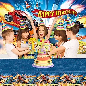 Hot Race Car Themed Party Decorations, Car Wheel Birthday Party Supplies Include Plastic Table Covers(42.5x70.8inch) and Photography Backdrop(59x39inch) for Kids Truck Party Favors