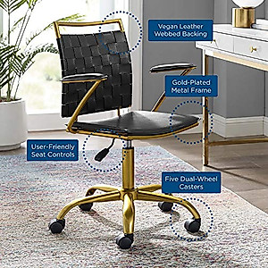 Modway Fuse Webbed Back Faux Leather and Gold Metal Adjustable Office Chair, Black