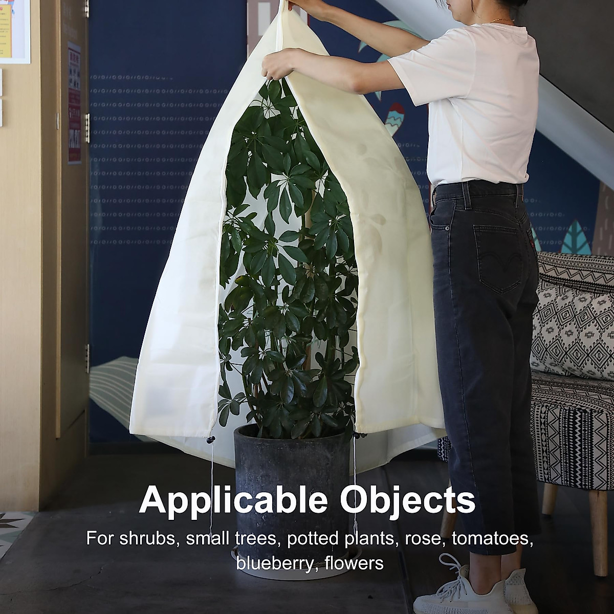 Plant Covers Freeze Protection Winter: 2.4oz 3.9 x 5.9 Ft Tree Covers Freeze Blanket Bags - Outdoor Plants Protector for Garden Shrub Rose Covering Beige