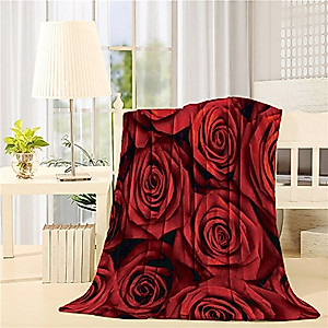 SIGOUYI Lightweight Flannel Fleece Blankets Reversible Throw Cozy Plush Microfiber All-Season Blanket for Bed/Couch - Throw 40x50 Inch, Valentines Red Roses
