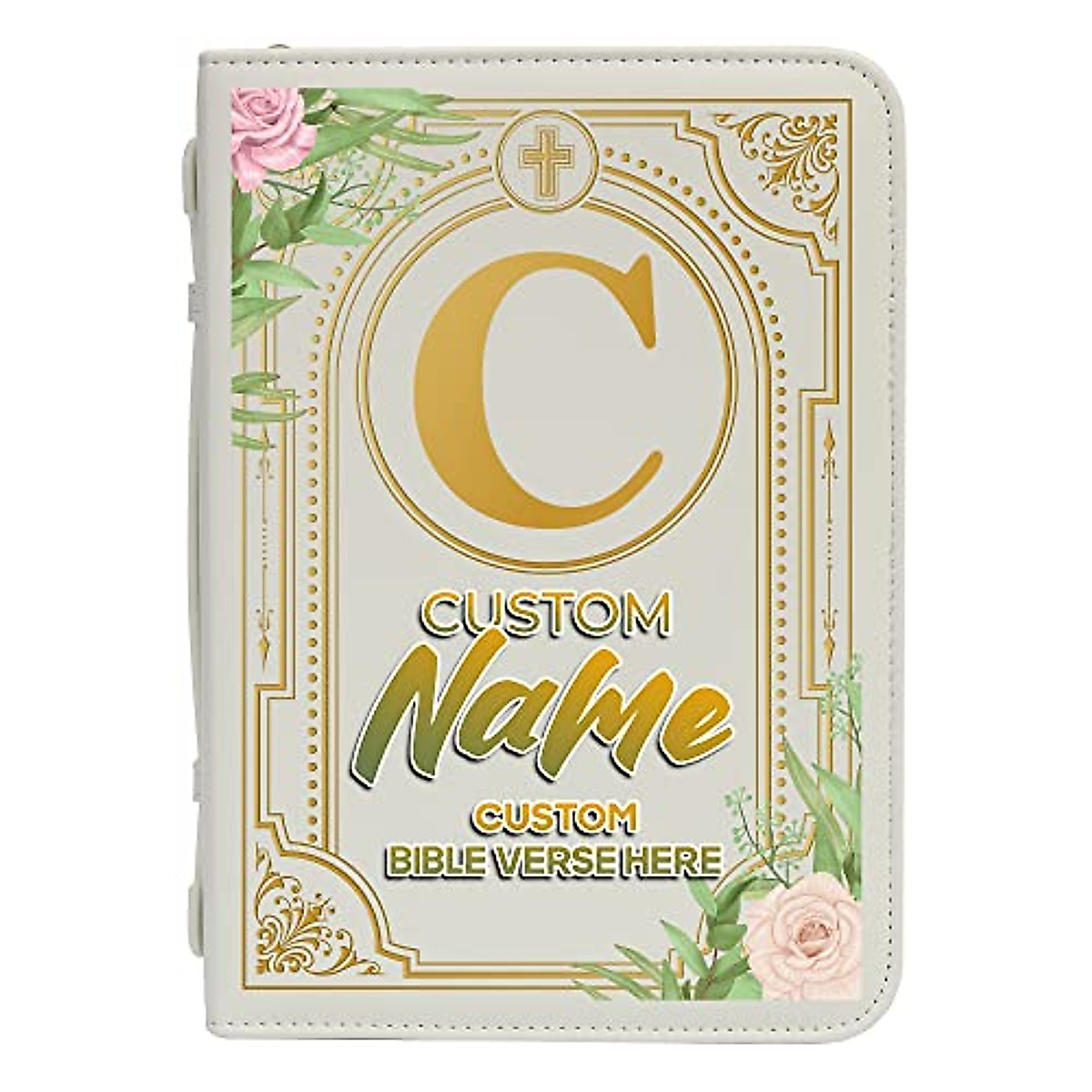 10x7 Inch Personalized Bible Cover – Create Your Own Design, Custom Bible Cover and Carrying Case with Handle – Leatherette Book Covers and Bible Case for Women - White (Design 4)