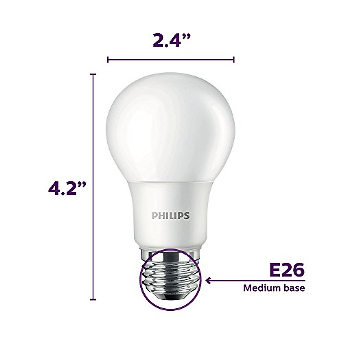 Philips LED Frosted A19, Non-Dimmable, 800 Lumen, Soft White Light (2700K), 10W=60W, E26 Base, 16-Pack