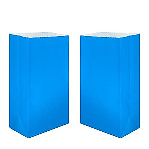 Party Favor Bag 50 pcs Food Safe Paper and Ink, Natural (Biodegradable), Vivid Colored Self-Stand Buffet Bags, Bottom Square Paper Treat Bag. with 60 pcs Stickers 1.5 inch. (Blue)…
