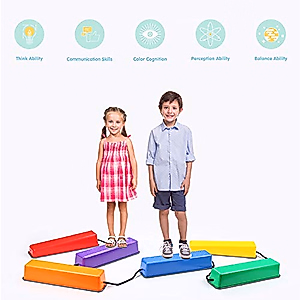 OMNISAFE Upgraded Balance Beams Stepping Stones for Kids, 6 Pc. Set, Indoor & Outdoor Toy Build Coordination and Gross Motor Skills, Non-Slip Textured Surface and All-inclusive Rubber Edges