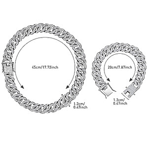 Hicarer 2 Pieces Link Chain for Women Necklace Bracelet Heavy Strong Link Chain Bling Unisex