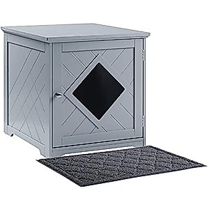 unipaws Cat Litter Box Enclosure with Mat, Privacy Cat Washroom, Litter Box Hidden, Pet Crate with Sturdy Wooden Structure, Cat House Nightstand