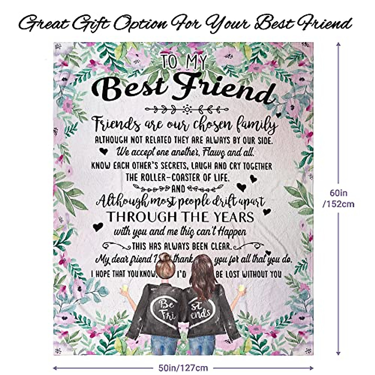 Hcoviv Blanket 50" X 60" - Best Friend Birthday Gifts for Women - Unique Friendship Gifts for Dear Friends, BFF, Besite, Thoughtful Besties Gift Ideas for Women Throw Blankets