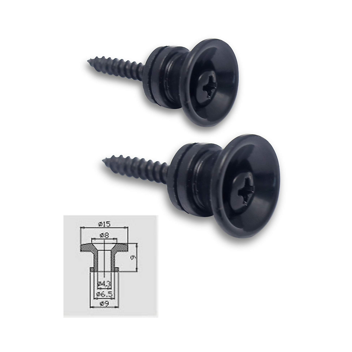 Metallor Guitar Strap Locks and Buttons End Pins with Mounting Screws and Washers for Electric Guitar Bass Acoustic Guitar Ukulele Mandolin. (Black)