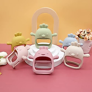 Smore Baby Silicone Teether Toy, Teether for Babies 0-6 Months, BPA Free, Anti Dropping Wrist Hand Teethers Baby Chew Toys, for Sucking Needs, for Soothing Teething Pain Relief (Beige)