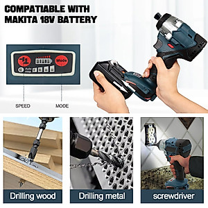 Drill Machine Compatible with Makita 18V Battery Cordless Impact Driver Drill Variable Speed Electric Brushless Drill Power Tool for Drilling Wood Metal & Screwing (No Battery)