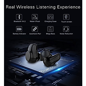 True Wireless Earbuds Langsdom X7 Mini Bluetooth 4.2 Headphones in-Ear Noise Isolating Earphones with Mic Smart Touch Control and Portable Charging Box for Samsung and More